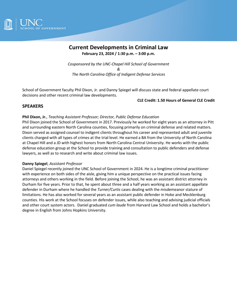 Current Developments in Criminal Law - Indigent Defense Services